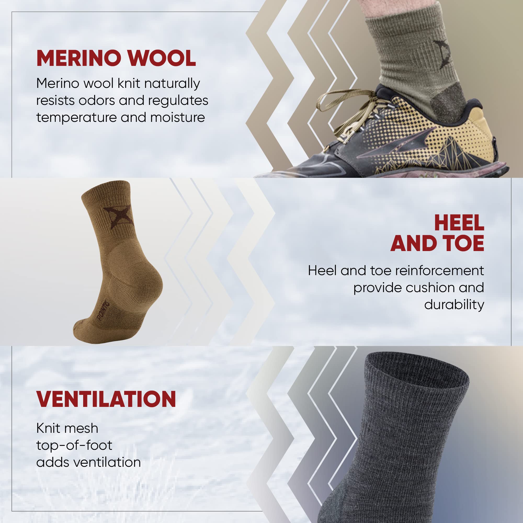 Vertx VaporCore 5" Mens Crew Socks, Moisture Wicking Merino Wool Socks, Quick Drying, Odor Control, for Tactical Hiking Sport Hunting, Athletic, Casual, Ranger Green, Medium