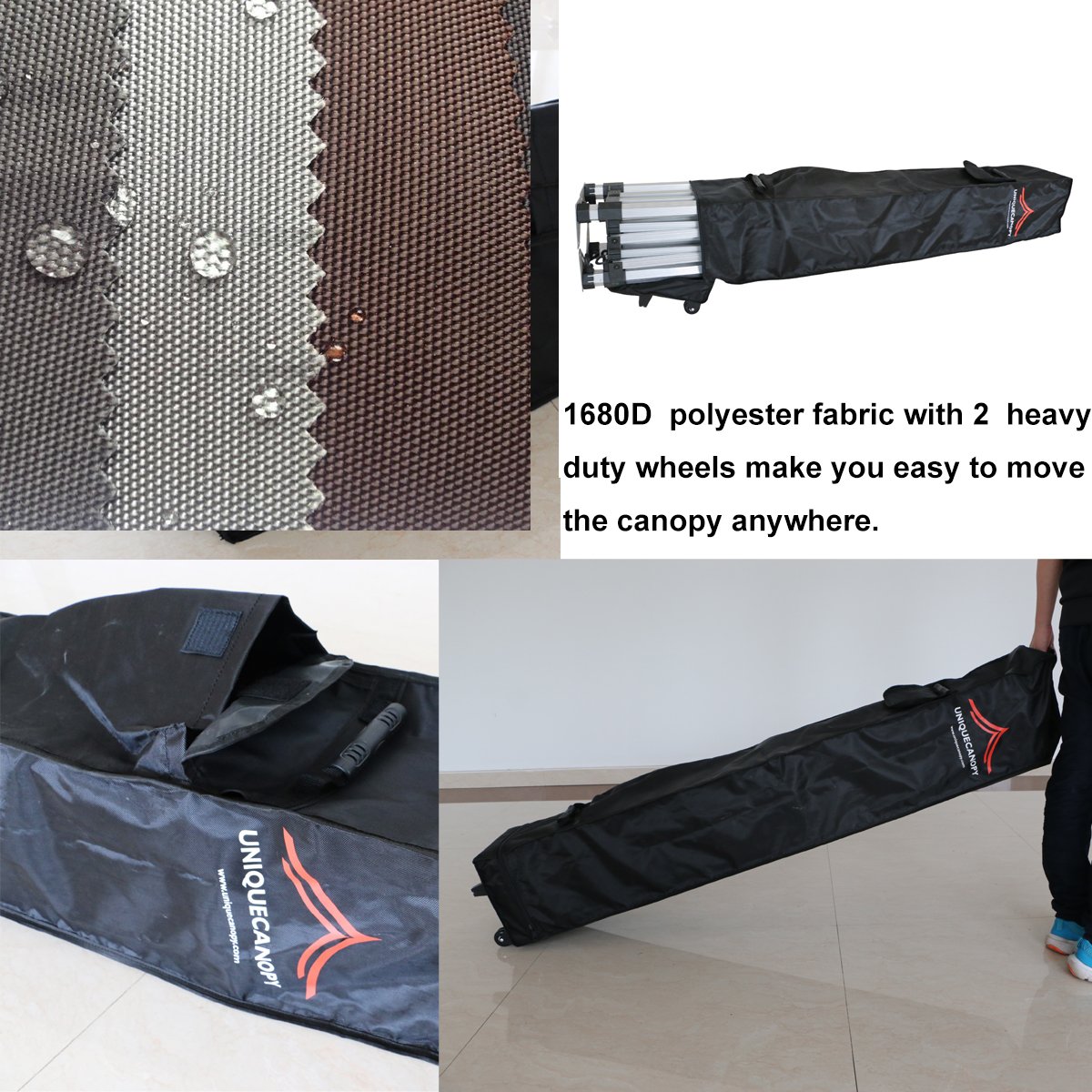 UNIQUECANOPY 10'x10' Pop Up Canopy Tent Commercial Instant Shelter with Heavy Duty Roller Bag, 4 Canopy Sand Bags, 10x10 FT Flag