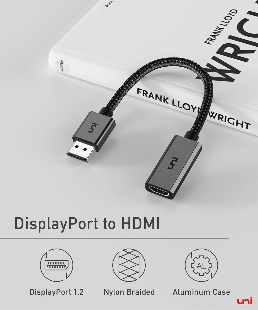 uni DisplayPort to HDMI Adapter, DP to HDMI Adapter (4K UHD Directional Display Port to HDMI Converter Compatible for Lenovo, HP, DELL, GPU, AMD, NVIDIA and More