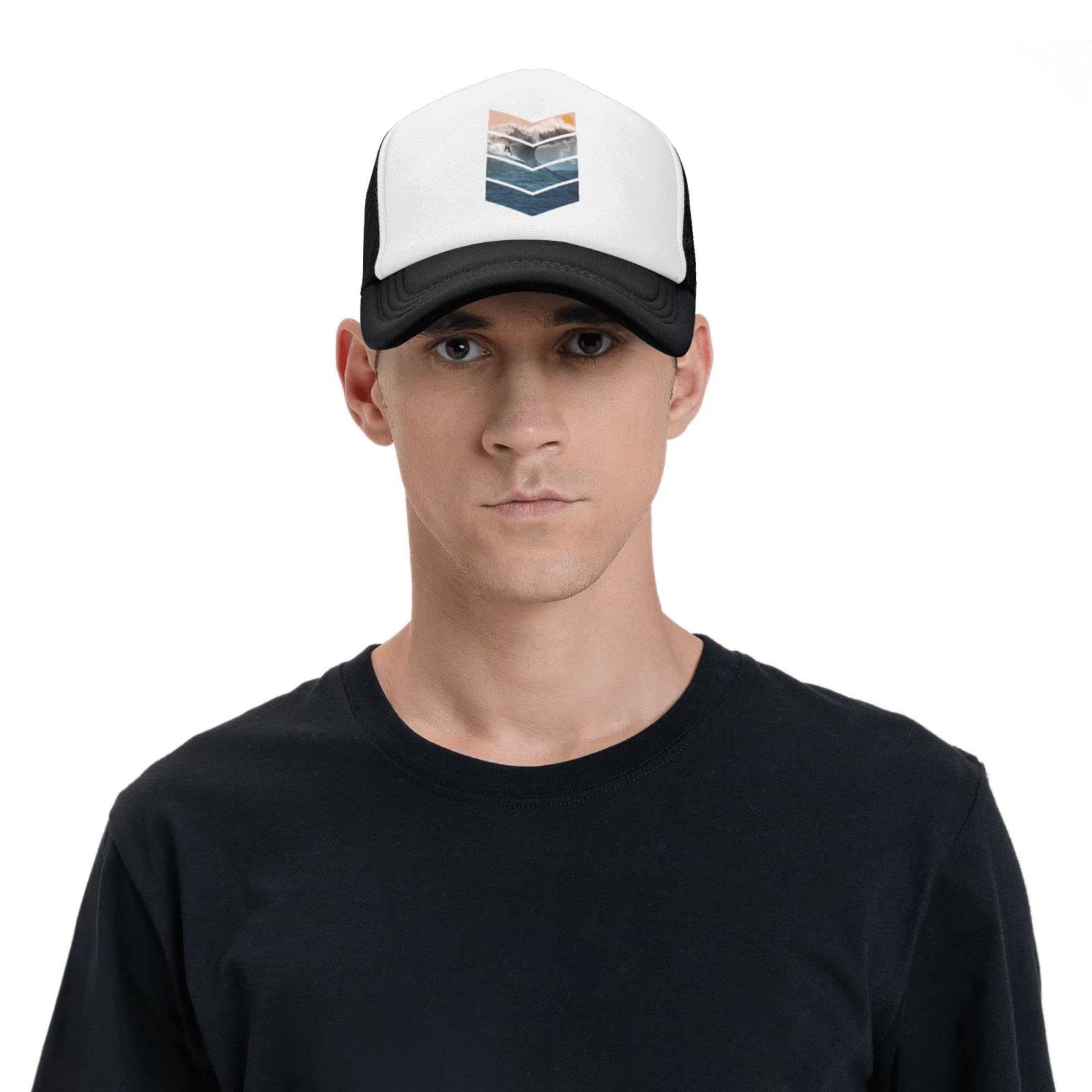 Waldeal Mens Sunrise Surfer Trucker Cap Adjustable Mesh Snapback Baseball Hat for Dad Black