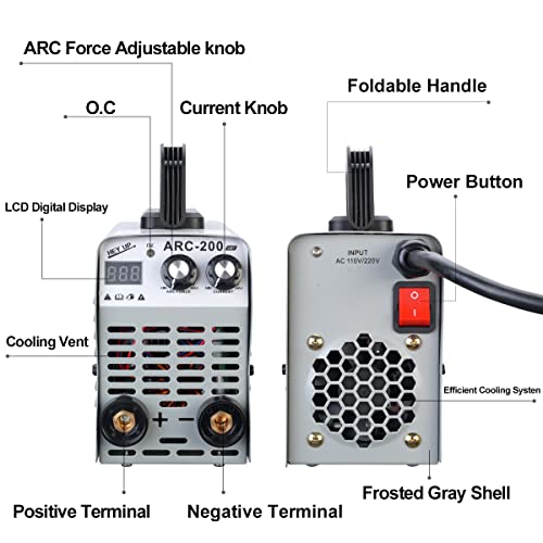 Stick Welder,110V/220V Dual Voltage 200Amp ARC Welding Machine IGBT Inverter Portable Lightweight DC Welder LCD Display for Beginner with Electrode Holder Clamps Welder