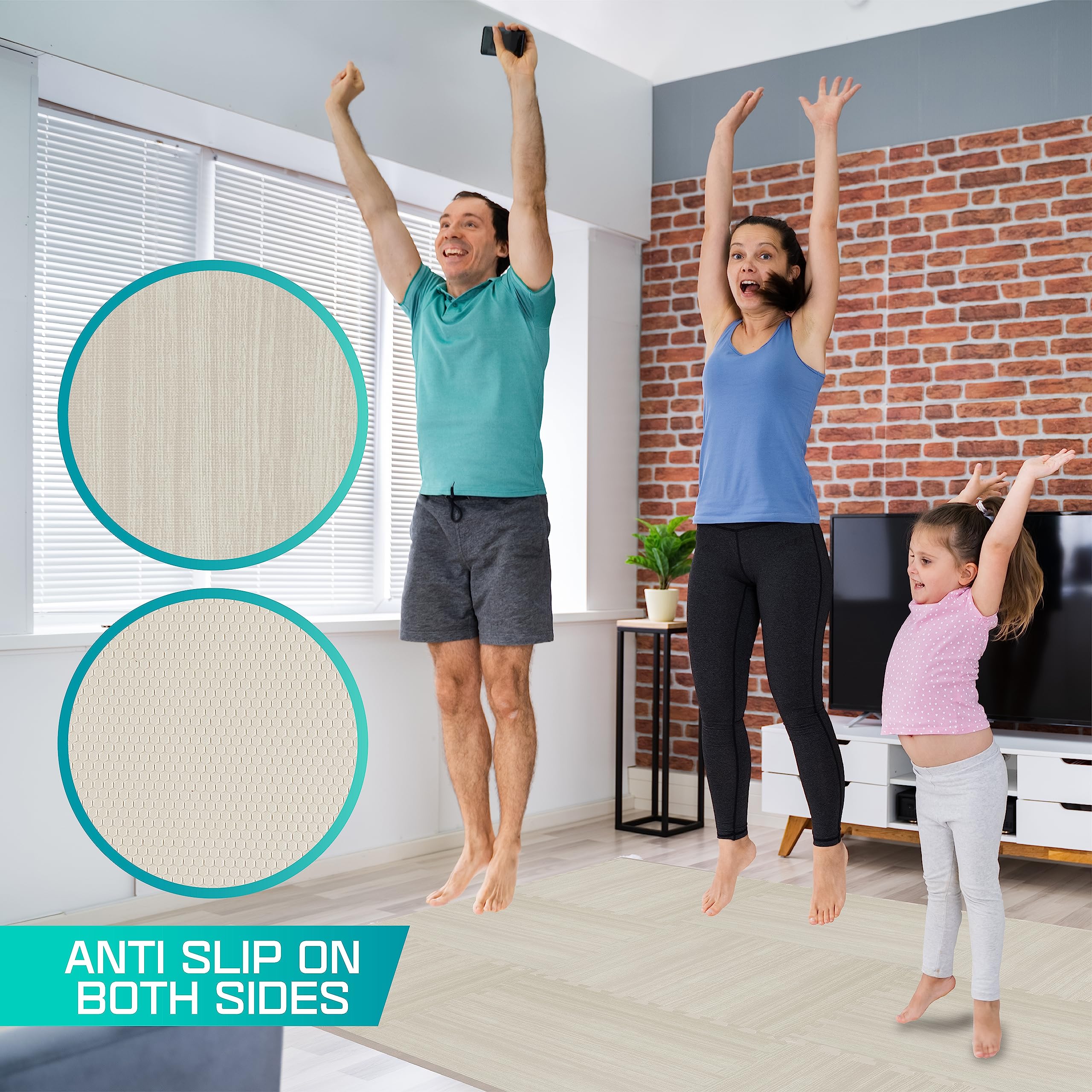 Yes4All Interlocking Floor Mats with Border β Foam Gym Floor Mats with EVA Interlocking Tiles (12 Square Feet β Walnut Wood Light β 12 Tiles)