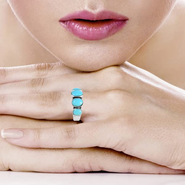Turquoise Ring Sterling Silver 925 & Genuine Turquoise Statement Ring (SELECT color) (Turquoise, 8)