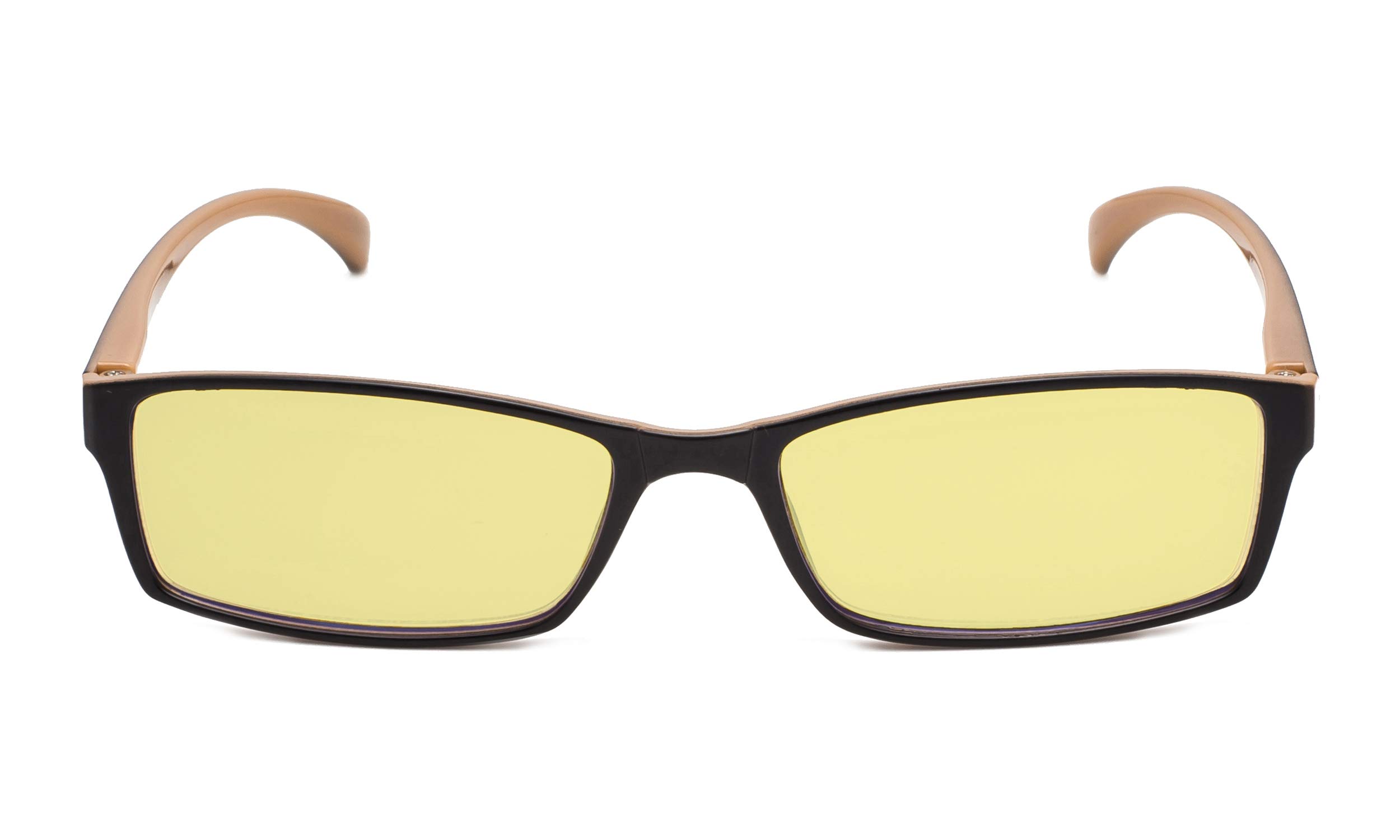 Small Rectangle Blue Light Blocking Computer Reading Glasses with Yellow Tinted Lens (Black/Brown, 1.25)