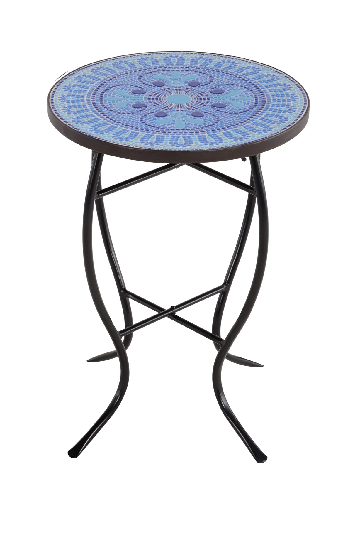 W Unlimited Mosaic Art Stone and Metal Accent Table in Pansies Blue (Set of 2)