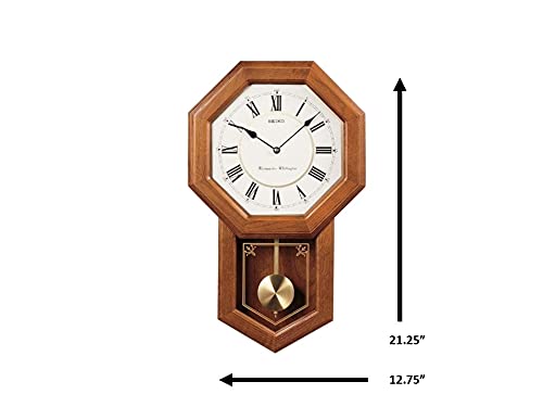 Seiko Light Oak Traditional Schoolhouse Wall Clock with Chime & Pendulum