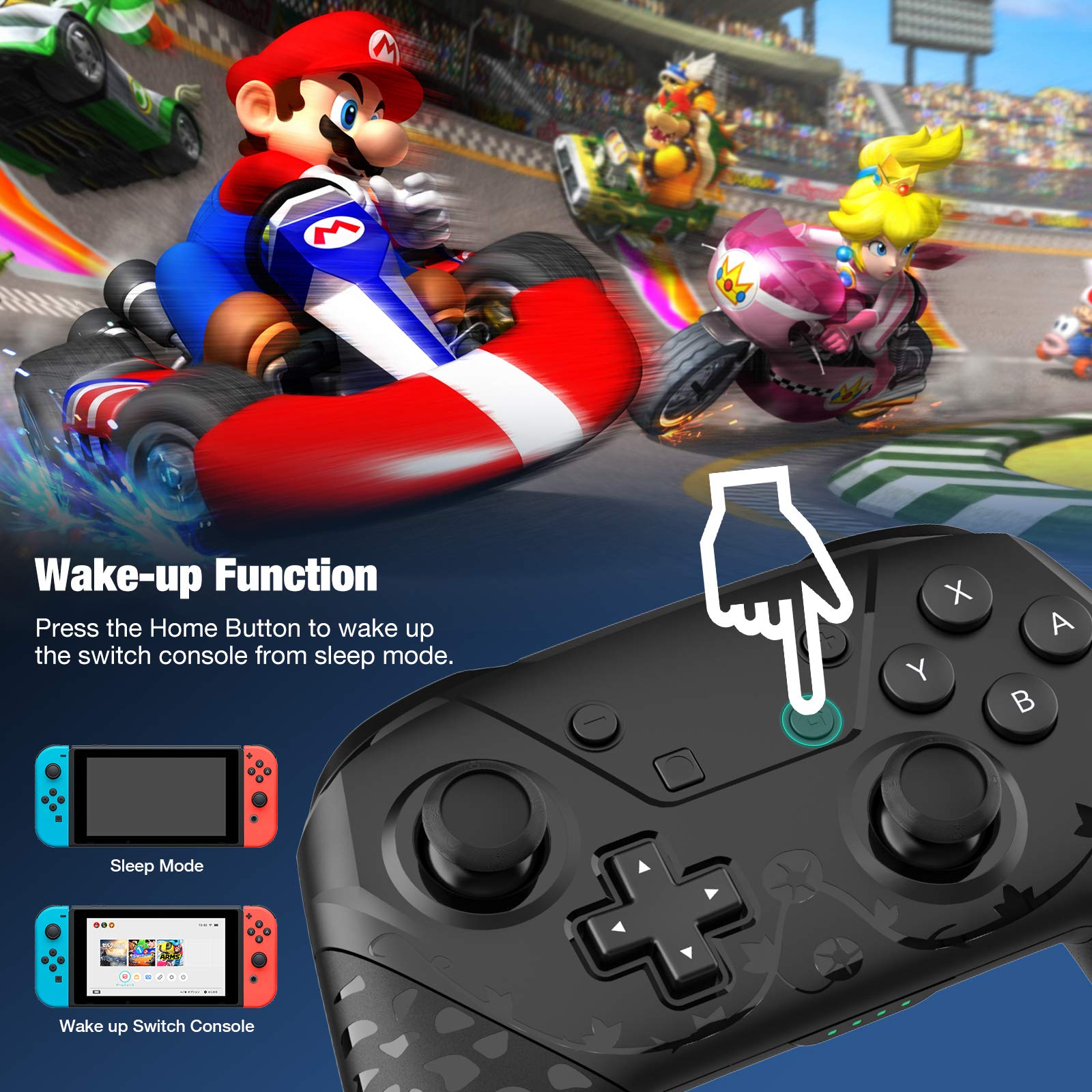 Y Team Wireless Switch Controller for Switch/Switch Lite, Switch Pro Controller Remote Gamepad Support NFC, Wake-up Function and Gyro Axis,1200mAh Battery - Black