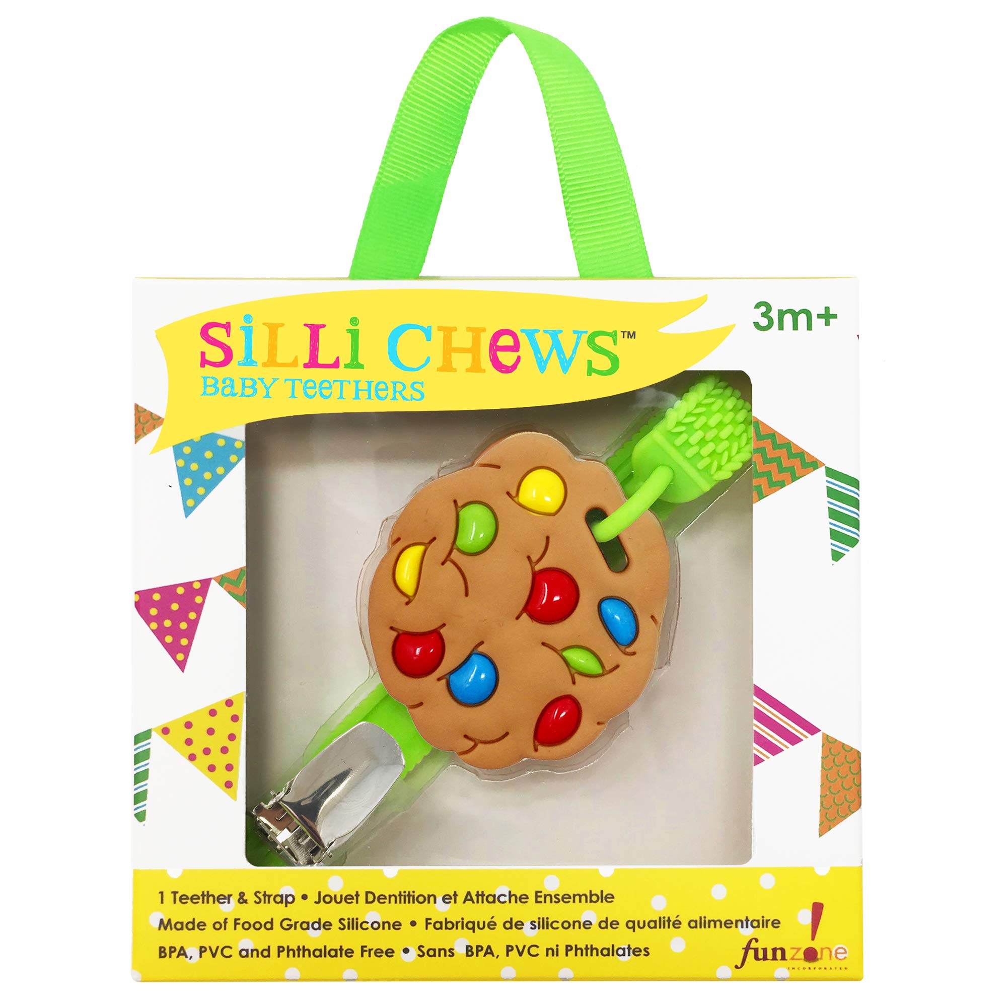 Silli Chews Baby Teething Cookie Biscuit Silicone Infant Teething Toy with Clip and Holder for Babies - Best Natural Silly Chew Toys Infant Teether for Boys or Girls