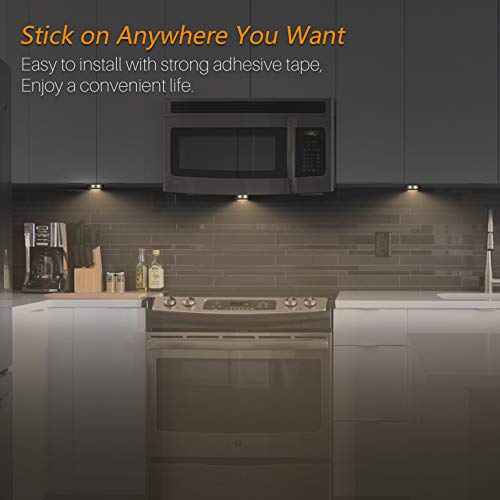 STAR-SPANGLED 5 Pack 2.8β Push Tap Lights, Stick on Touch Puck Lights AAA Battery Operated, LED Sticky Button Lights for Classroom, Kitchen, Under Cabinet, Closet (Golden, Warm White)