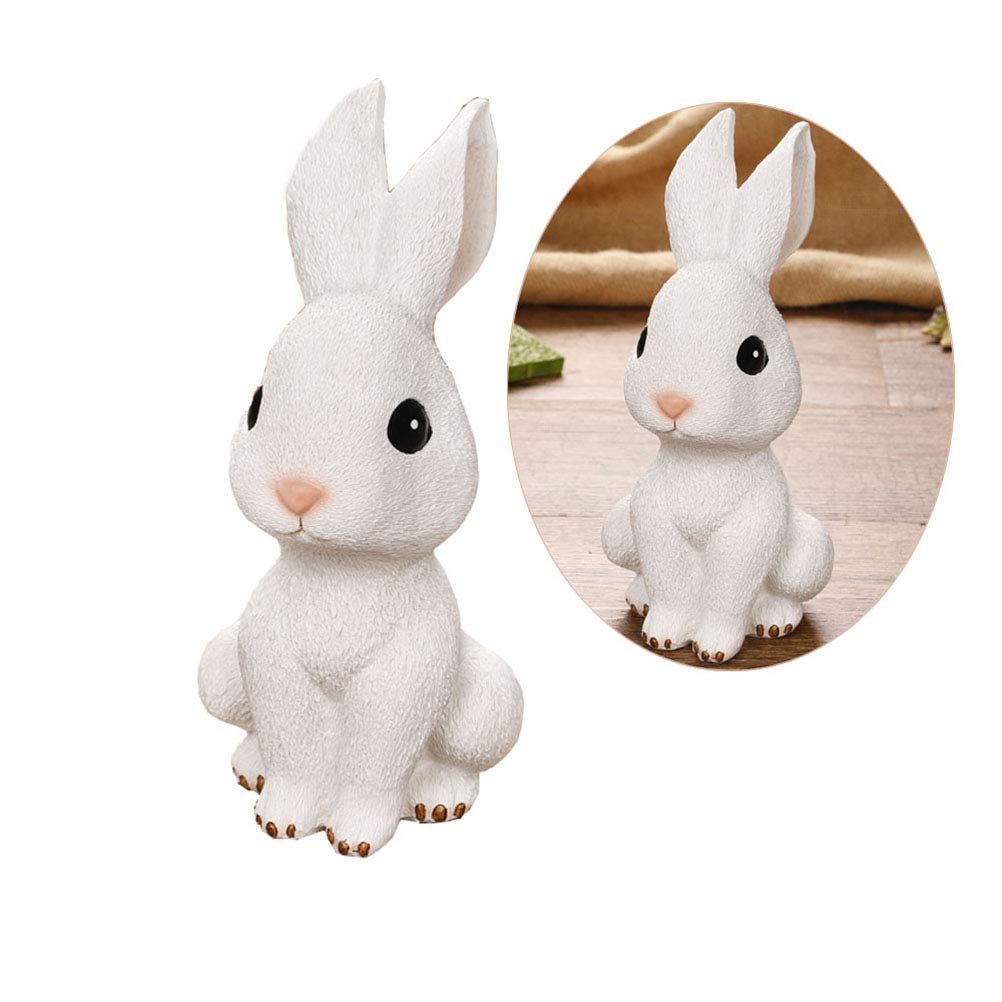 Vosarea Rabbit Ornament Craft White Bunny Resin Figurines Home and Garden Easter Decoration