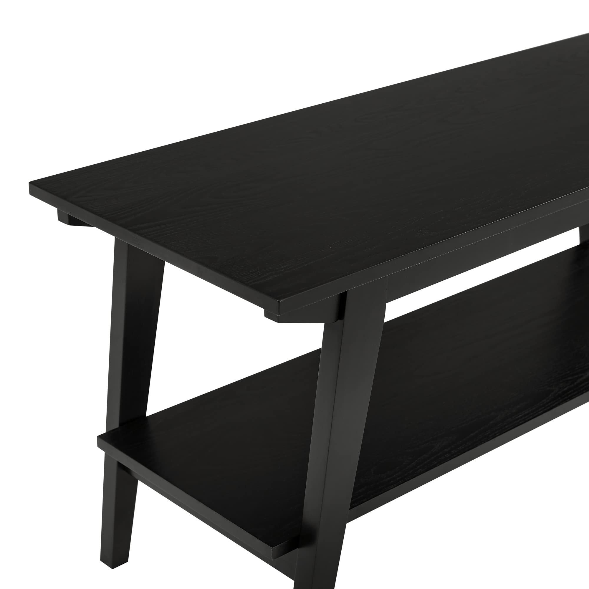 Walker Edison Sibu Japandi Minimalist Entry Bench with Lower Shelf, 39 Inch, Black