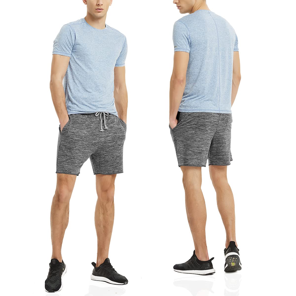 Zengjo Sweat Shorts Men 6 Inch Drawstring with Pockets(Marled Black,M)
