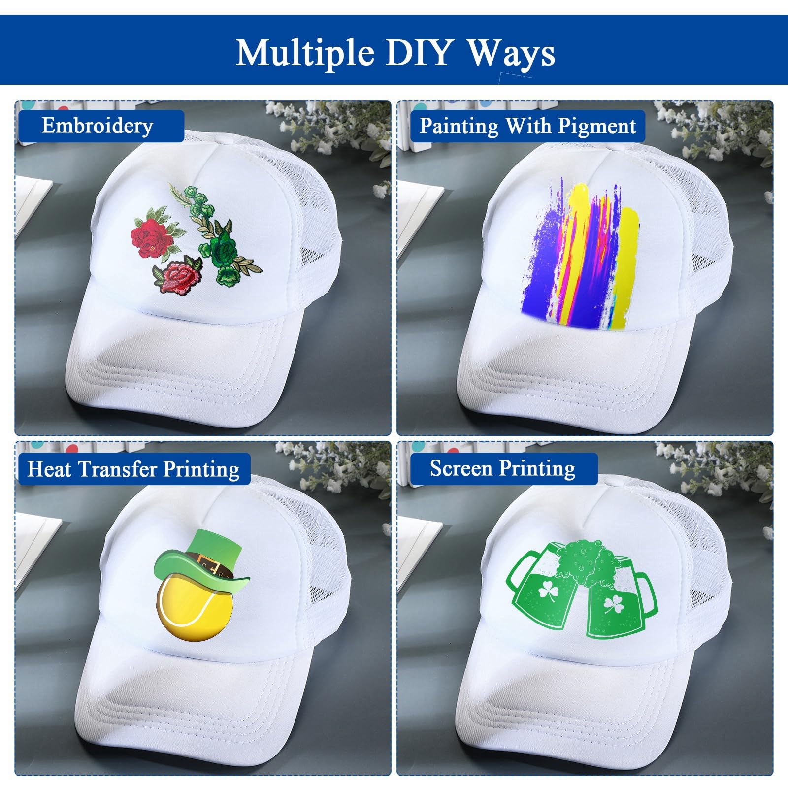 Unisex Sublimation Blank Mesh Baseball Cap Adjustable Plain Blank Mesh Trucker Hat for DIY Embroidery Sublimation Printing(Colorful,24 Pieces)