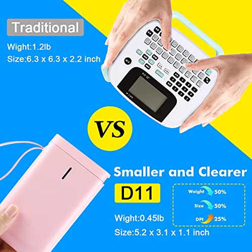 Smart Label Maker D11 Machine with Tape, Wireless Bluetooth Portable Mini Cute Sticker Handheld 0.6 Inch Label Printer, Compatible iOS&Android, for Home&Office (Pink)