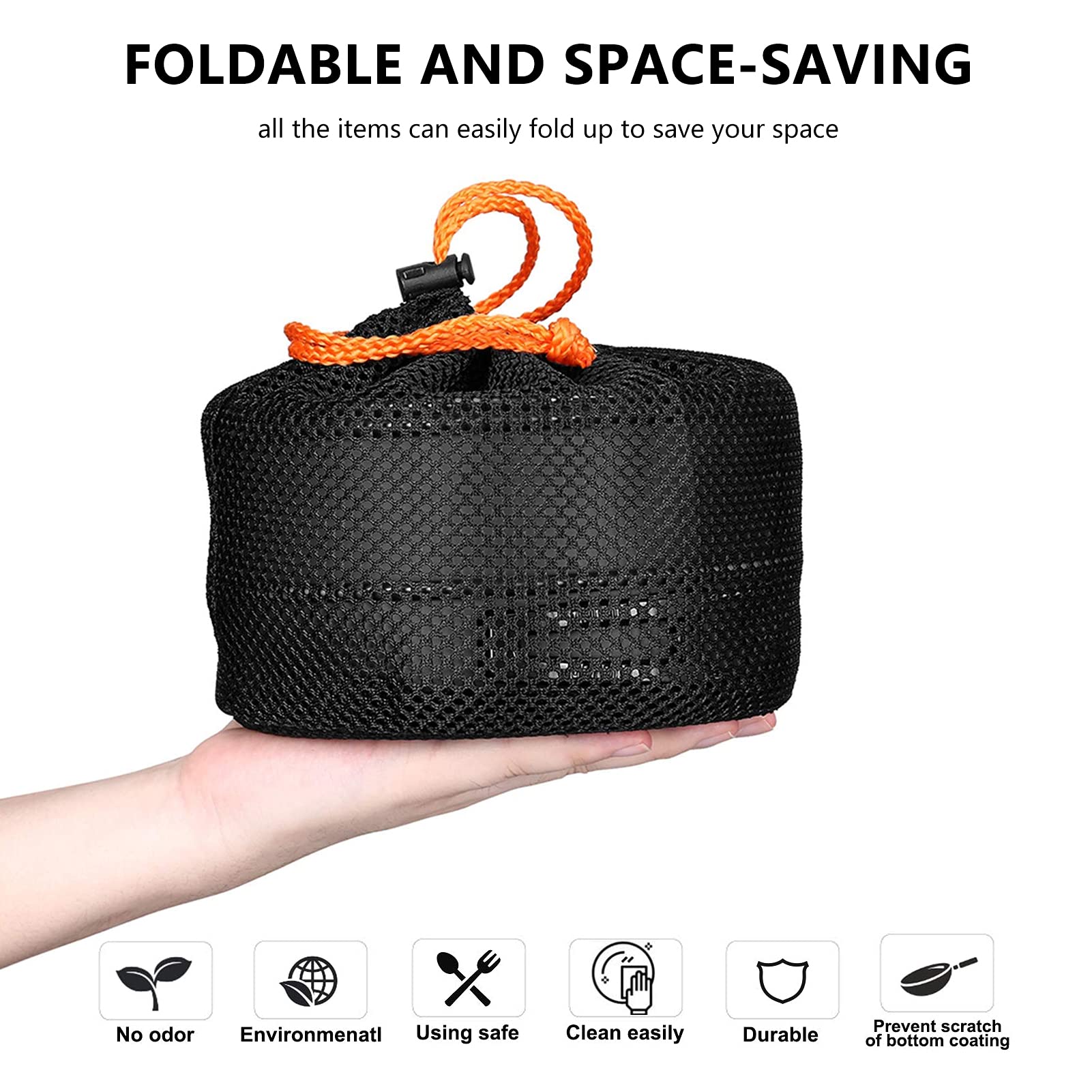 Swiftrans Aluminum Outdoor Camping Cookware Set, Folding Cookset Camping Teapot and Pans Set Equipment,Lightweight Pots, Pans with Mesh Set Bag for Backpacking, Hiking, Picnic