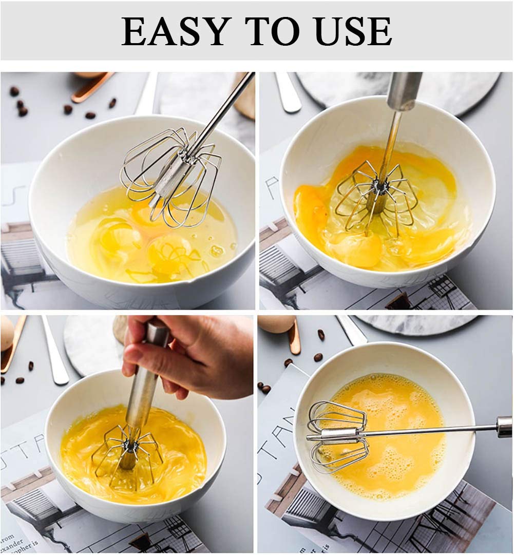 Stainless Steel Hand Push Egg Beater Mixer Home Kitchen Whisk Milk Frother Cooking Utensils Gadgets Blending Beating Stirring Semi Automatic Tool (1Pcs-Length 12, 35-Stainless)