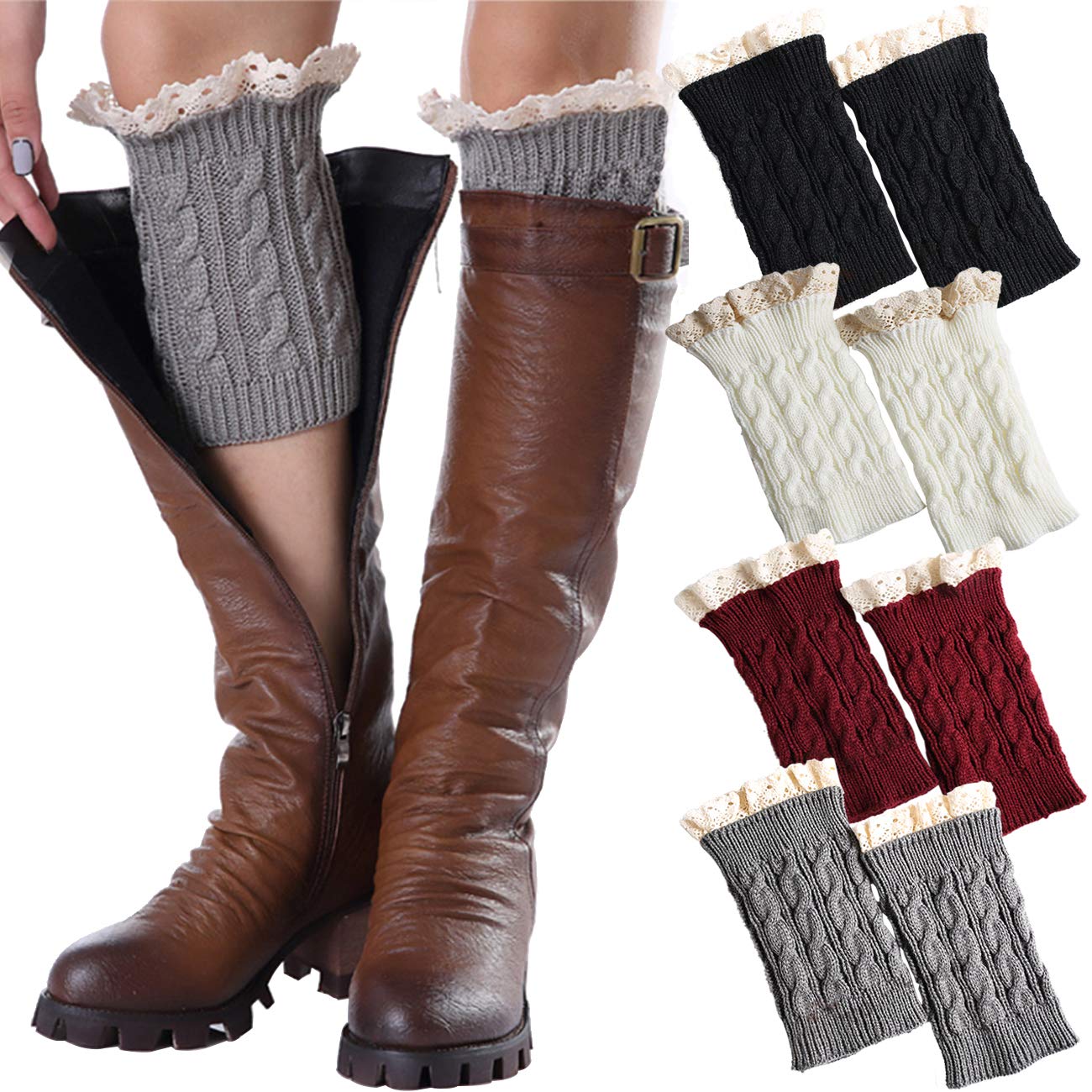 Women Short Boots Socks Winter Crochet Boot Cuffs Leg Warmers Pair4