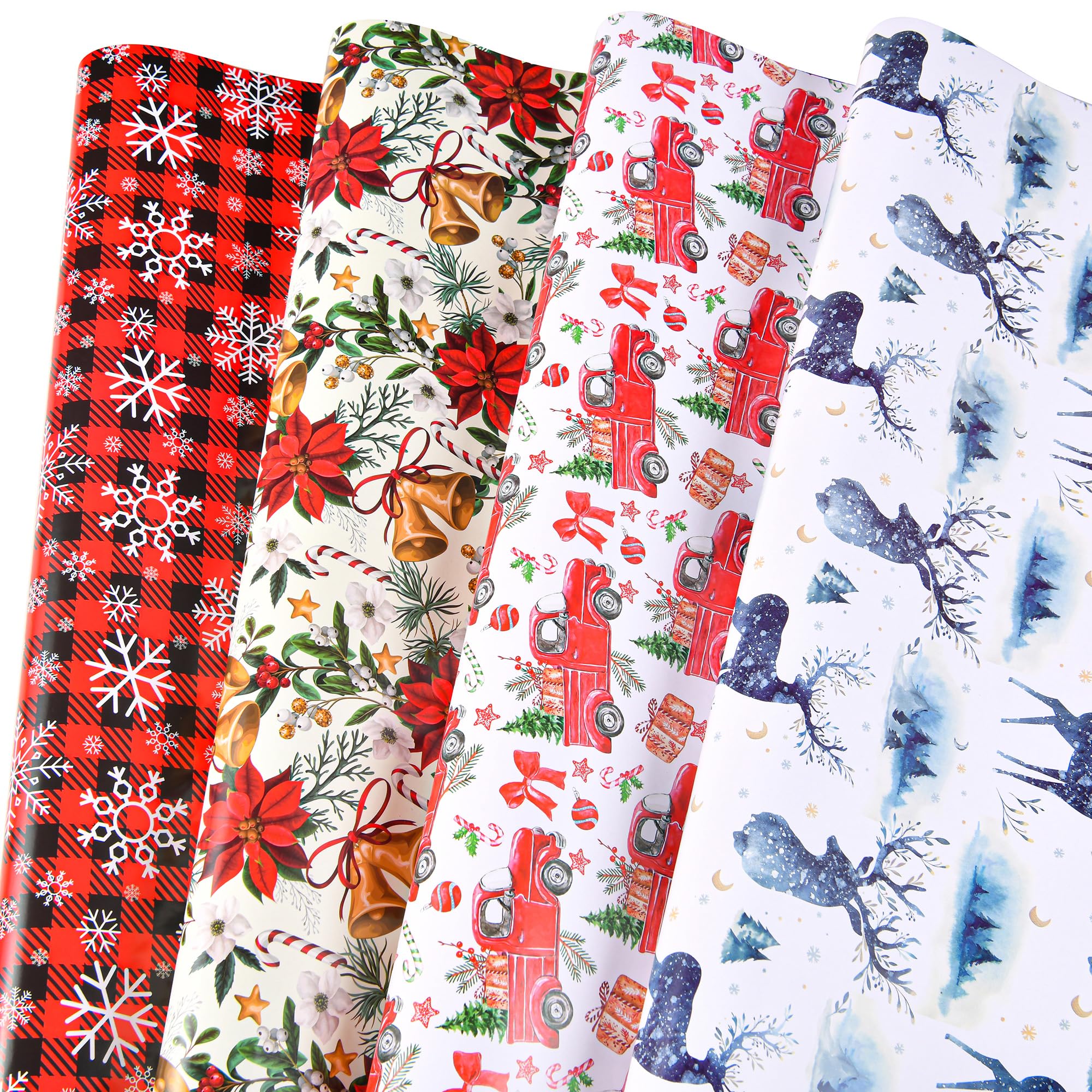 Titiweet Wrapping Paper, Premium Christmas Gift Wrap, 12 Sheets, 4 Patterns, ECO-Friendly, 20 x 28 Inches Per Sheet