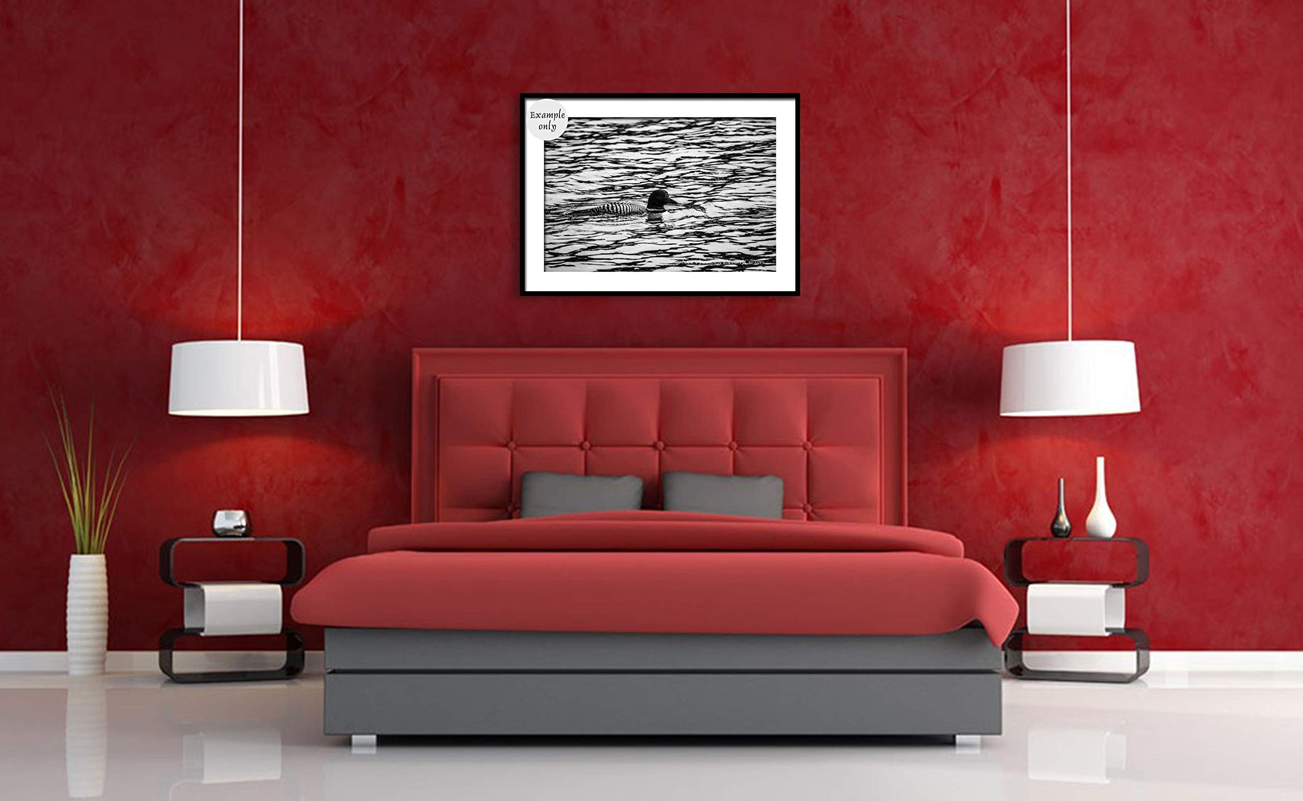 Swimming Loon on Water Bird Photography Unframed Black and White Print Nature Photo Silver Gray Wall Art Monochrome Home Decor