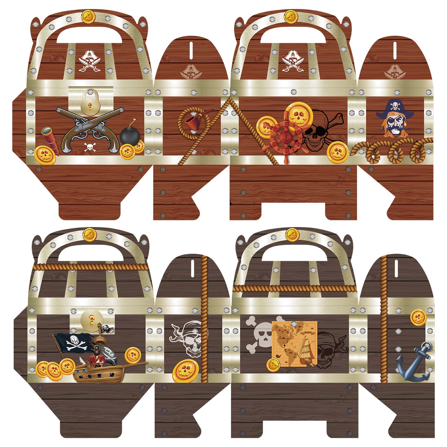 Treasure Chest Party Favor Box，Pirate Treasure Chest For Kids，Pirate Birthday Party Supplies,12Pce Pirate Gift Box