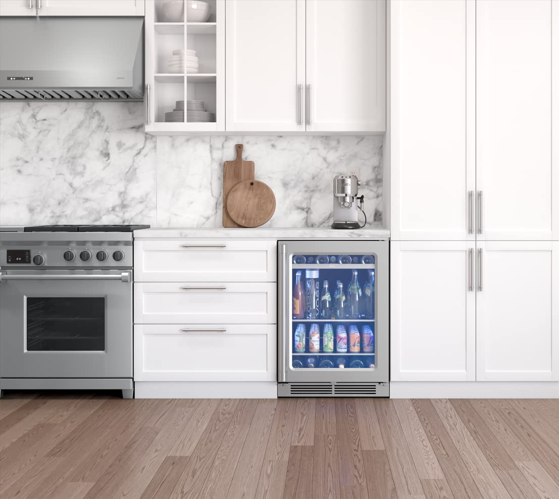 Zephyr 24" Wine Fridge & Beverage Refrigerator Single Zone Under Counter - Mini Wine Cooler Cellars Small Beer Fridge Cabinet Drink Chiller Freestanding Wine Beverage Cooler, 7 bottles,112 cans