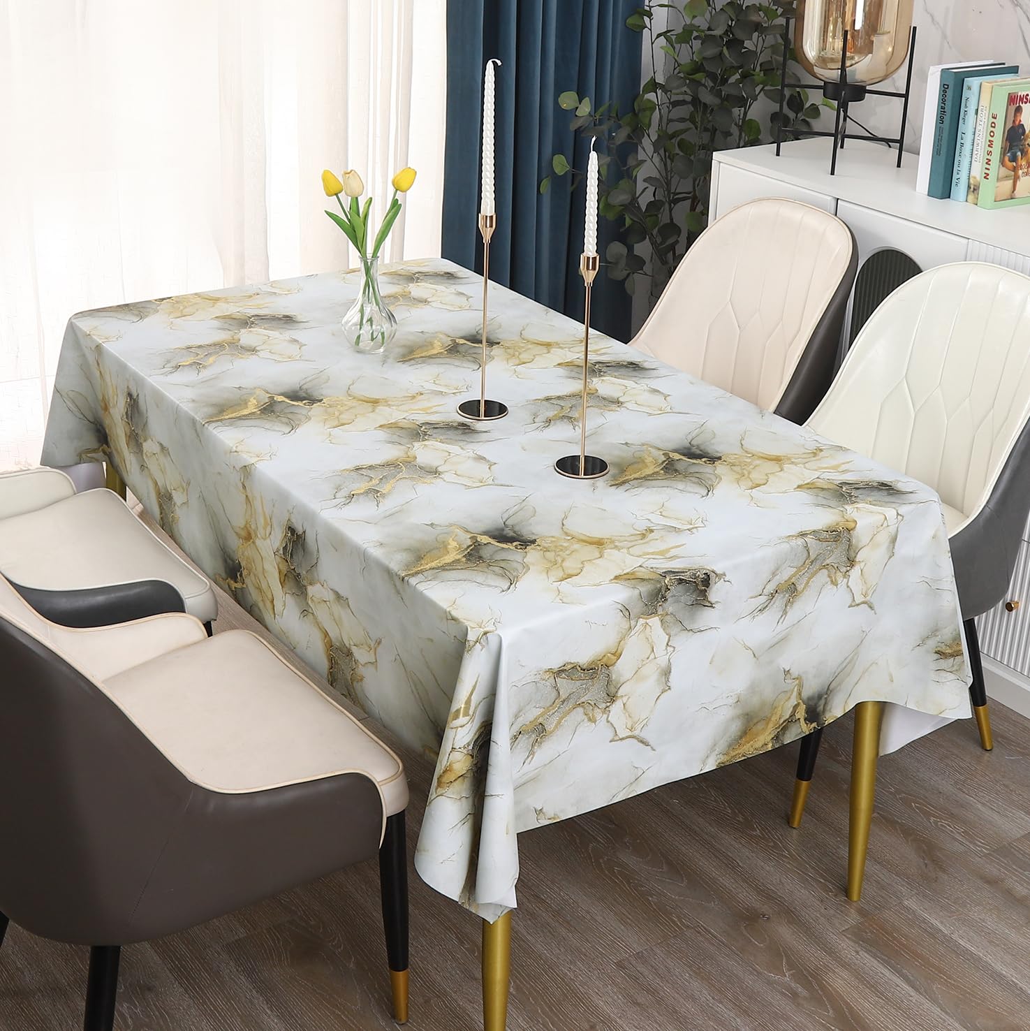 Walrus Heavy Duty Vinyl Tablecloth Waterproof Oil-Proof PVC Table Cloth Stain-Resistant Wipeable Rectangle or Square Table Cover Marble 54X78 Inch