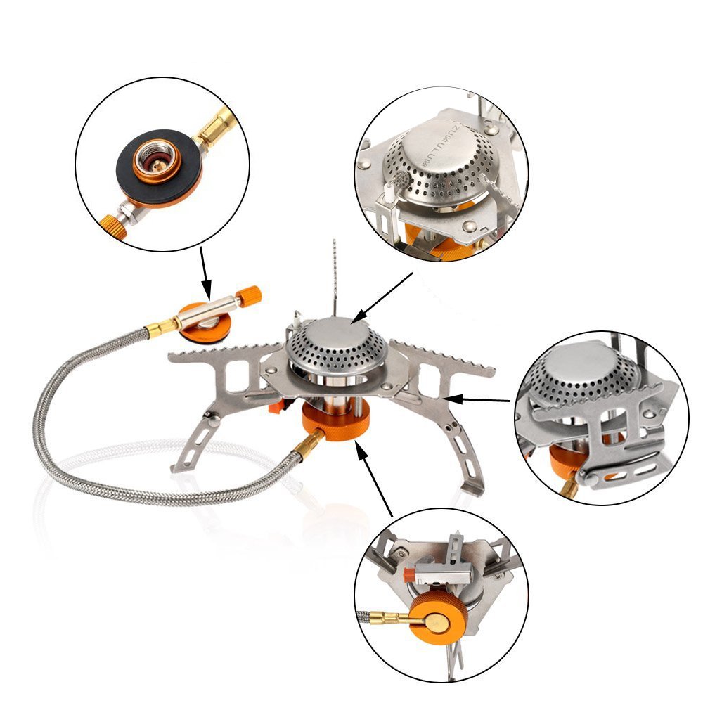 ZUMULUM Outdoor Camping Stove w/Aluminum Windscreen 3500W Ultralight Compact Foldable Backpacking Gas Stove, 9-Plate Camp Stove Windscreen Windshield .Emergency and Survial Preparation.
