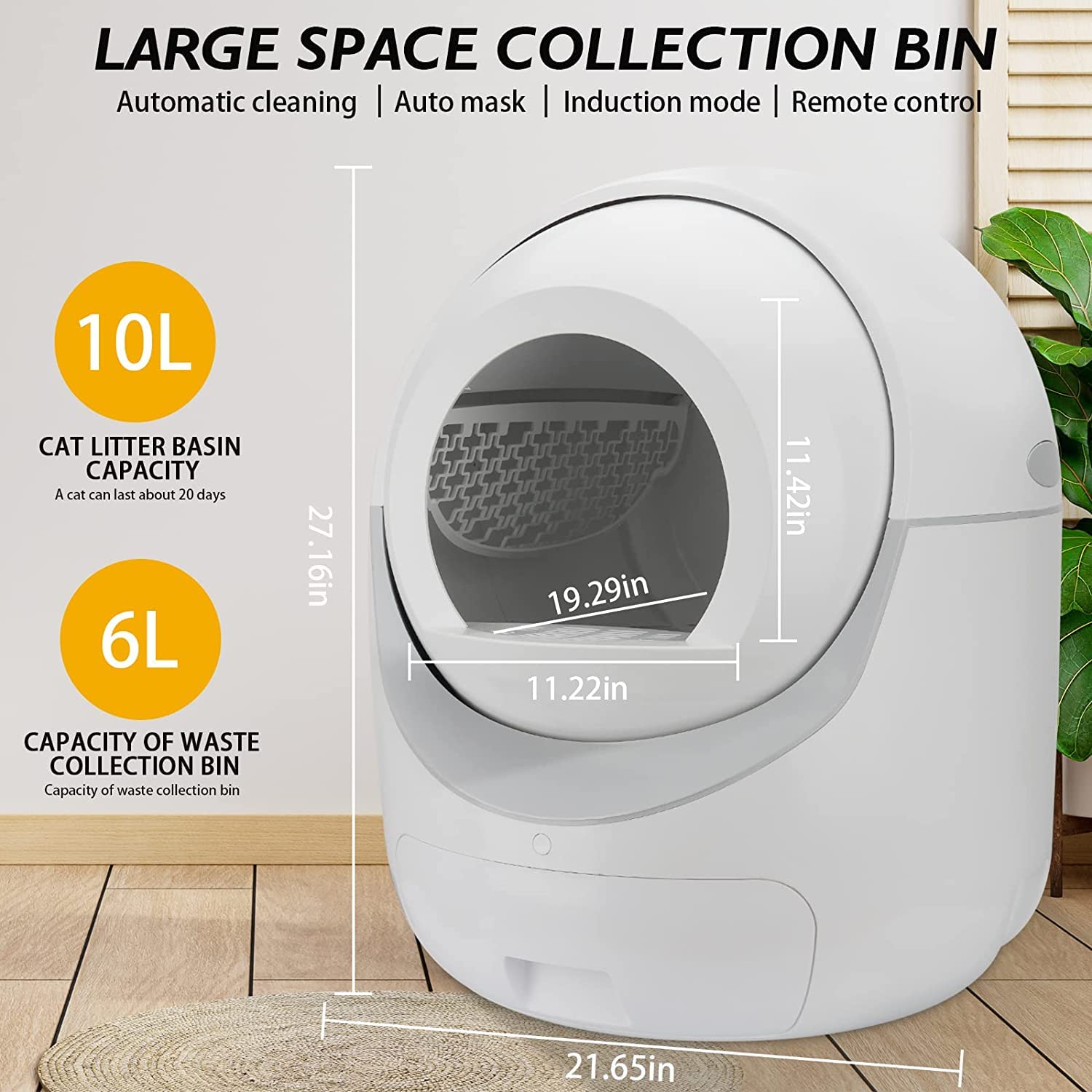 Self-Cleaning Cat Litter Box, New Model Anti-Pinch Automatic Box for Multiple Cats, Safety Large Cat Litter Box, WiFi-2.4G/APP Control, Smart Health Monitor, Easy Clean (White)