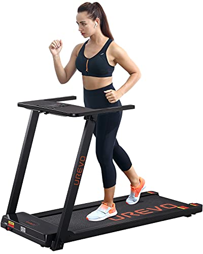 UREVO 2 in 1 Folding Treadmill with Incline, 2.5 HP Manual Incline Under Desk Treadmill for Home Office, Compact Treadmill with LED Display Remote Control