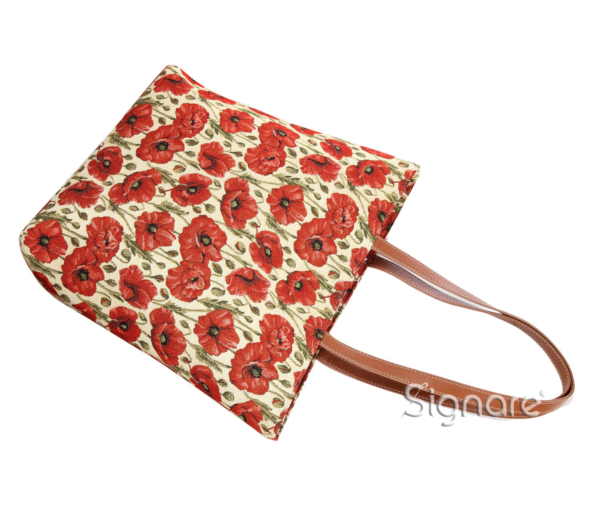 Signare Tapestry Shoulder Bag Tote Bag for Women with Poppy Flower Design (SHOU-POP)