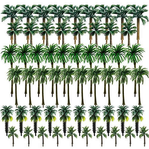 Woohome 60 PCS Model Trees Coconut Palm Model Trees, Mixed Model Trees for Model Train Railway Architecture Diorama DIY Scenery Landscape
