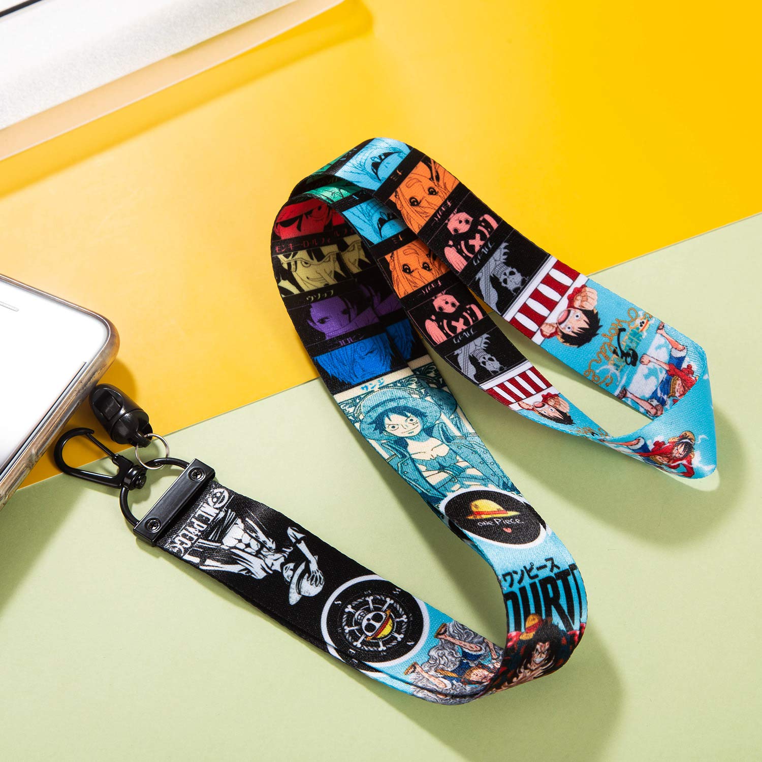 w chain ONE PIECE Anime Keychains,Keychain Lanyard,Anime Lanyard,ID Holder for Badge (one piece1Black Green)