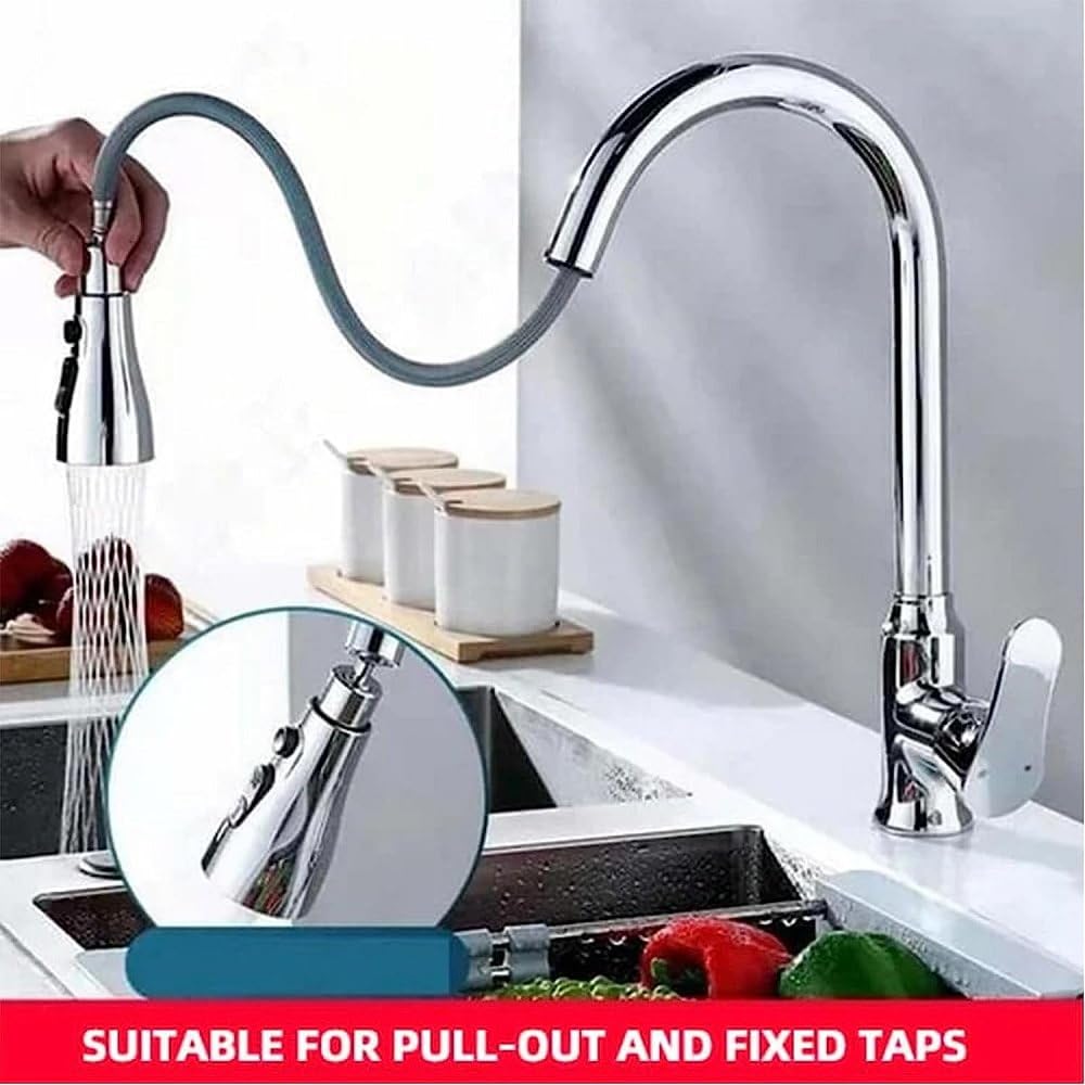 Universal Pressure Tap Nozzle, Universal Pressure Tap Nozzle Kitchen Sink Water Spray Faucet, 3 Function Kitchen Faucet Pull Down Sprayer Head, Water Faucet Head Kitchen Sink (Black+Silver)