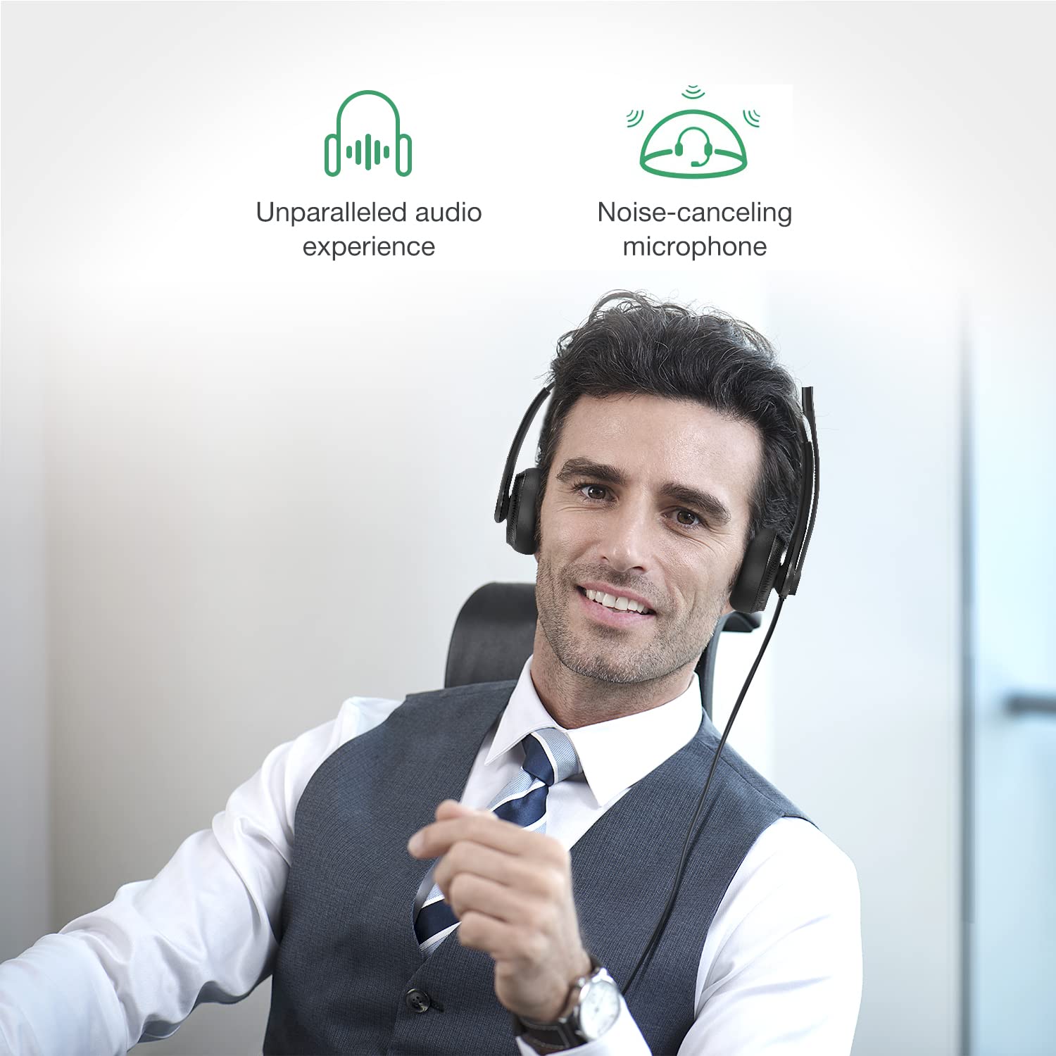 Yealink UH34 USB Headset with Microphone for PC Laptop, 3.5mm Stereo Headphone Noise Canceling&Volume Control, Teams Certified Work Office Headset