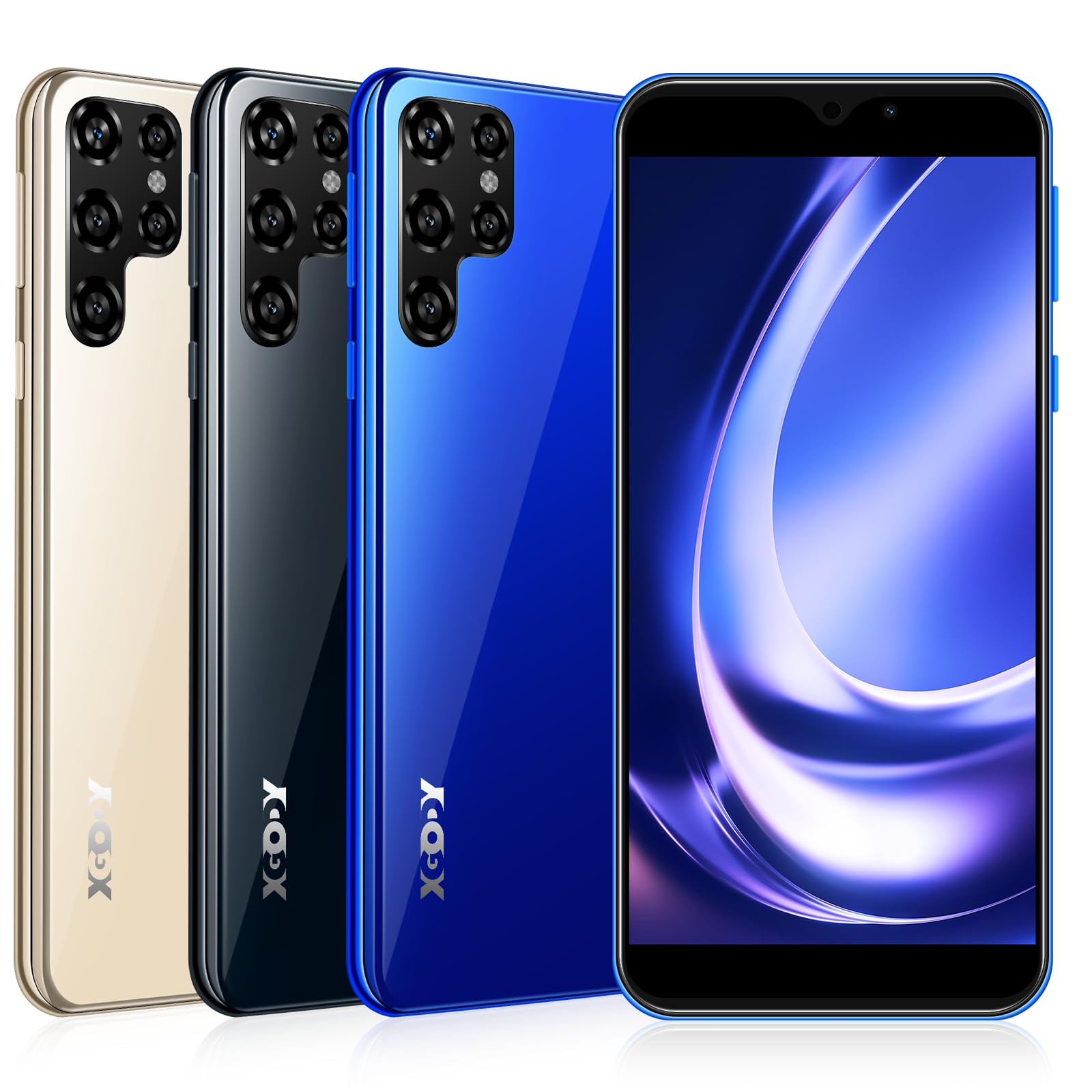 Xgody X60 4G LTE Android Cell Phone Unlocked, 6ββ QHD Waterdrop Screen, 2GB RAM+16GB ROM, Dual Sim Slots Smartphone, 5MP+5MP Camera, Facial Unlock, 3000mAh Mobile Phones (Blue)