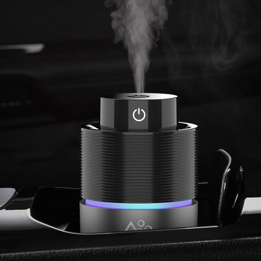 Vyaime Car Diffuser Car Humidifier, USB Essential Oil Diffusers 7 Colors LED Lights 200mL Big Capacity Aromatherapy Diffuser(Black-Grey)