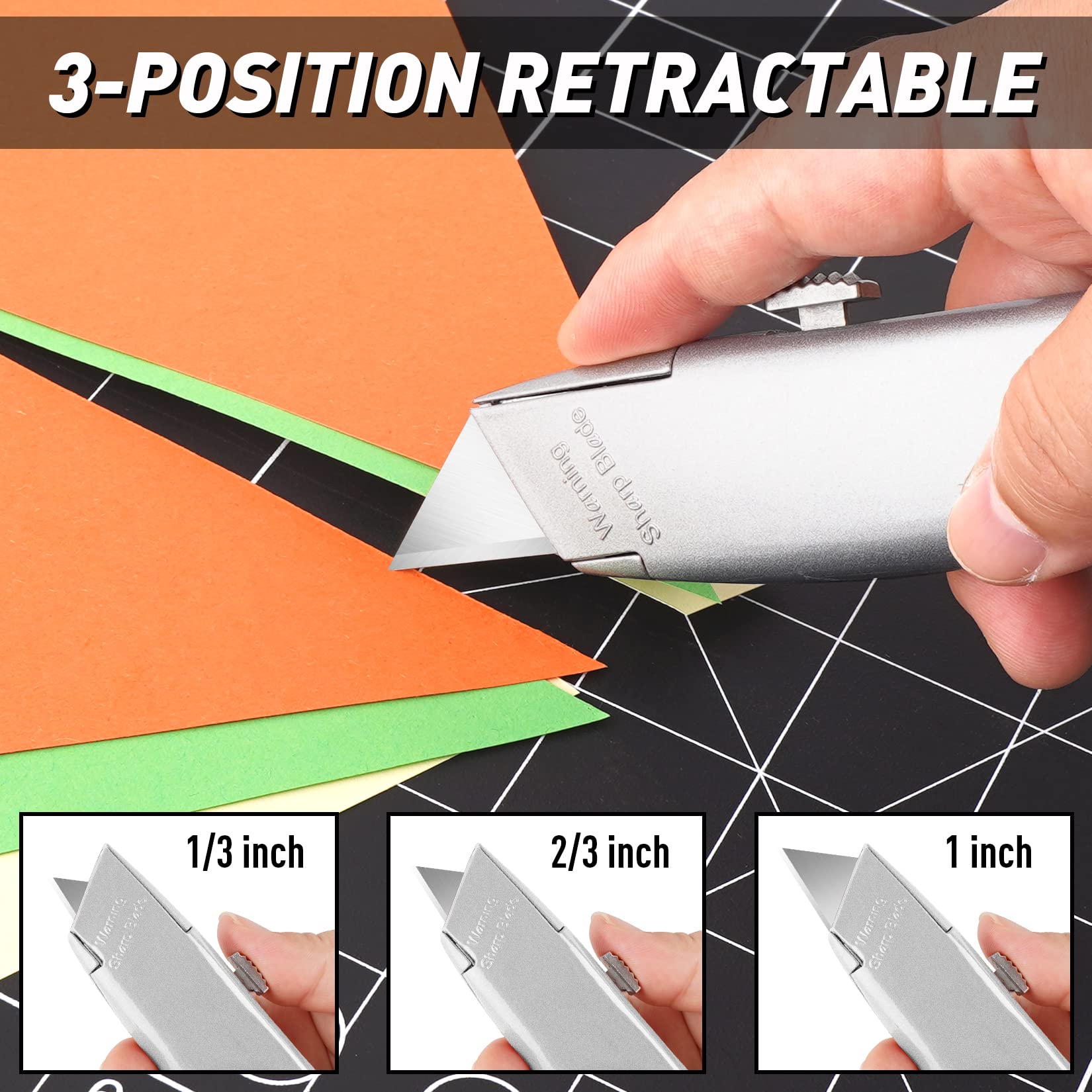 TIFICAL 2-Pack Box Cutter Utility Knife, Box Cutter Retractable with 3-Position Auto-Lock, Sharp SK5 Blade Box Cutters, Box Cutters Retractable Heavy Duty with Ergonomic Handle Exacto Knife, Orange