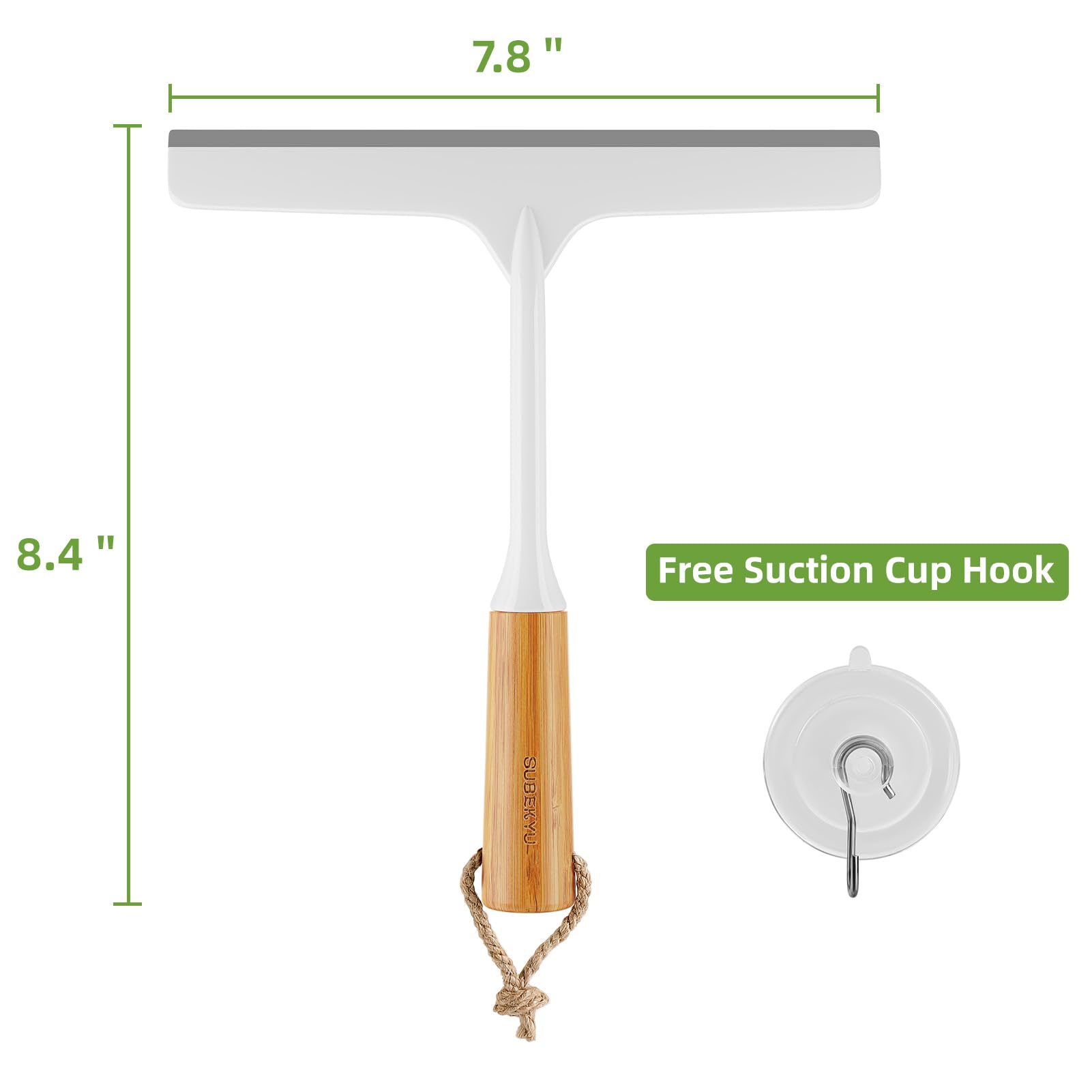 SUBEKYU Shower Squeegee for Glass Doors, Squeegee for Window Cleaning, Cleaning Tile Wall, Bathroom Cleaner Tool Household Window Mirror Squeegee with Adhesive Hooks