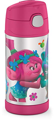 THERMOS FUNTAINER 12 Ounce Stainless Steel Vacuum Insulated Kids Straw Bottle, Trolls