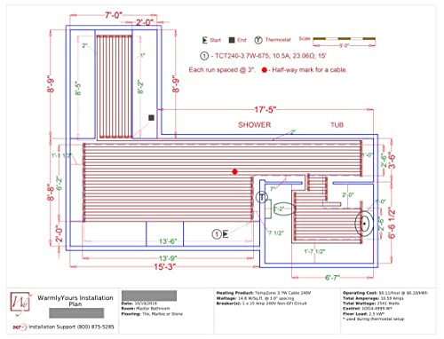 WarmlyYours TCT240-KIT-OT-675 TempZone Electric Radiant Floor Heating Cable Kit w/Strips, Programmable Thermostat, 675 ft, (168.7 sq. ft.)