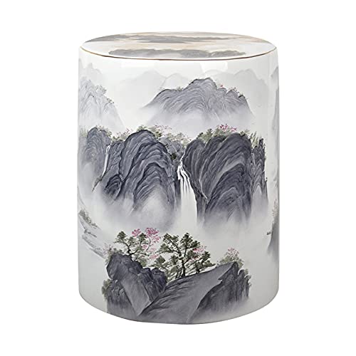XARONF Hand-Painted Landscape Ceramic Drum Stool, Cylindrical Classical Dressing Stool, Creative Retro Entry Footstool. (Size : C)