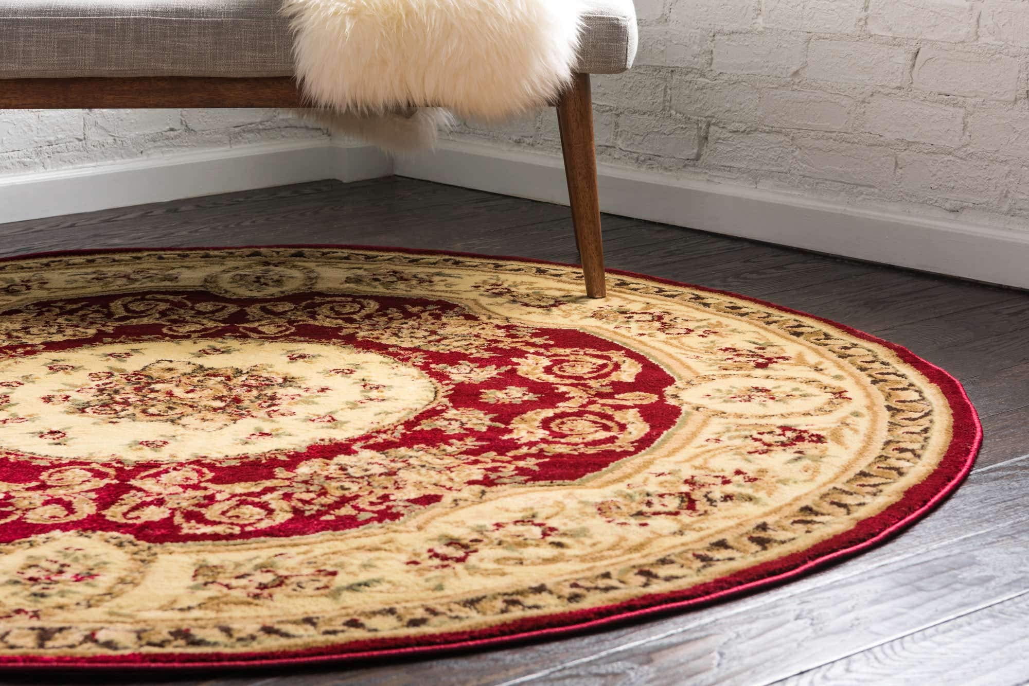 Unique Loom Versailles Collection Traditional Classic Medallion Motif Area Rug (6' 0 x 6' 0 Round, Burgundy/ Ivory)