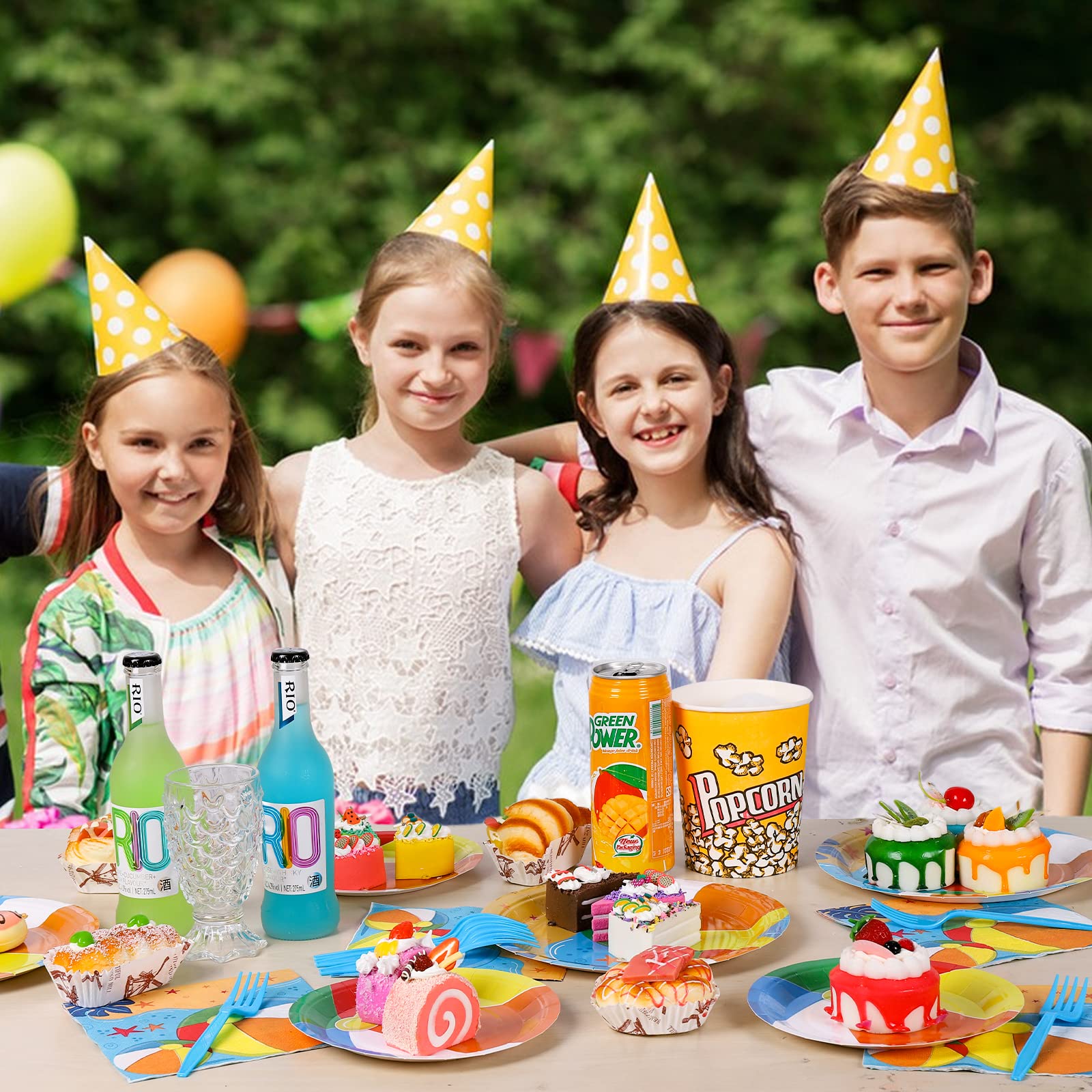 SCIONE 96 Pcs Summer Pool Ball Party Plates and Napkins - Beach Ball Theme Party Supplies Tableware For Kids Serves 24
