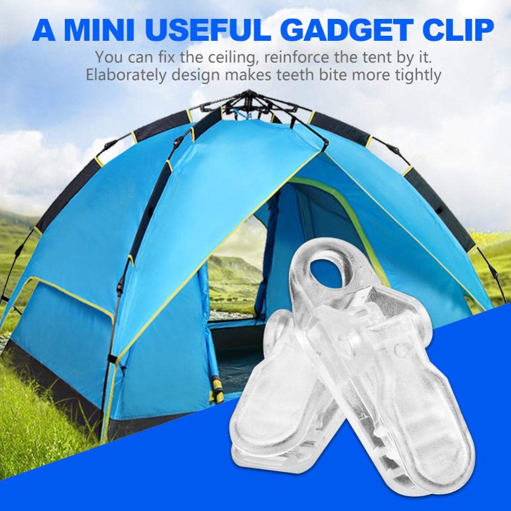 Tihebeyan 20 pcs Tent Tarp Clips,Heavy Duty Windproof Awning Poles Clamp Grip, Plastic Alligator Snaps for Camping, Tarps, Caravan, Transparent