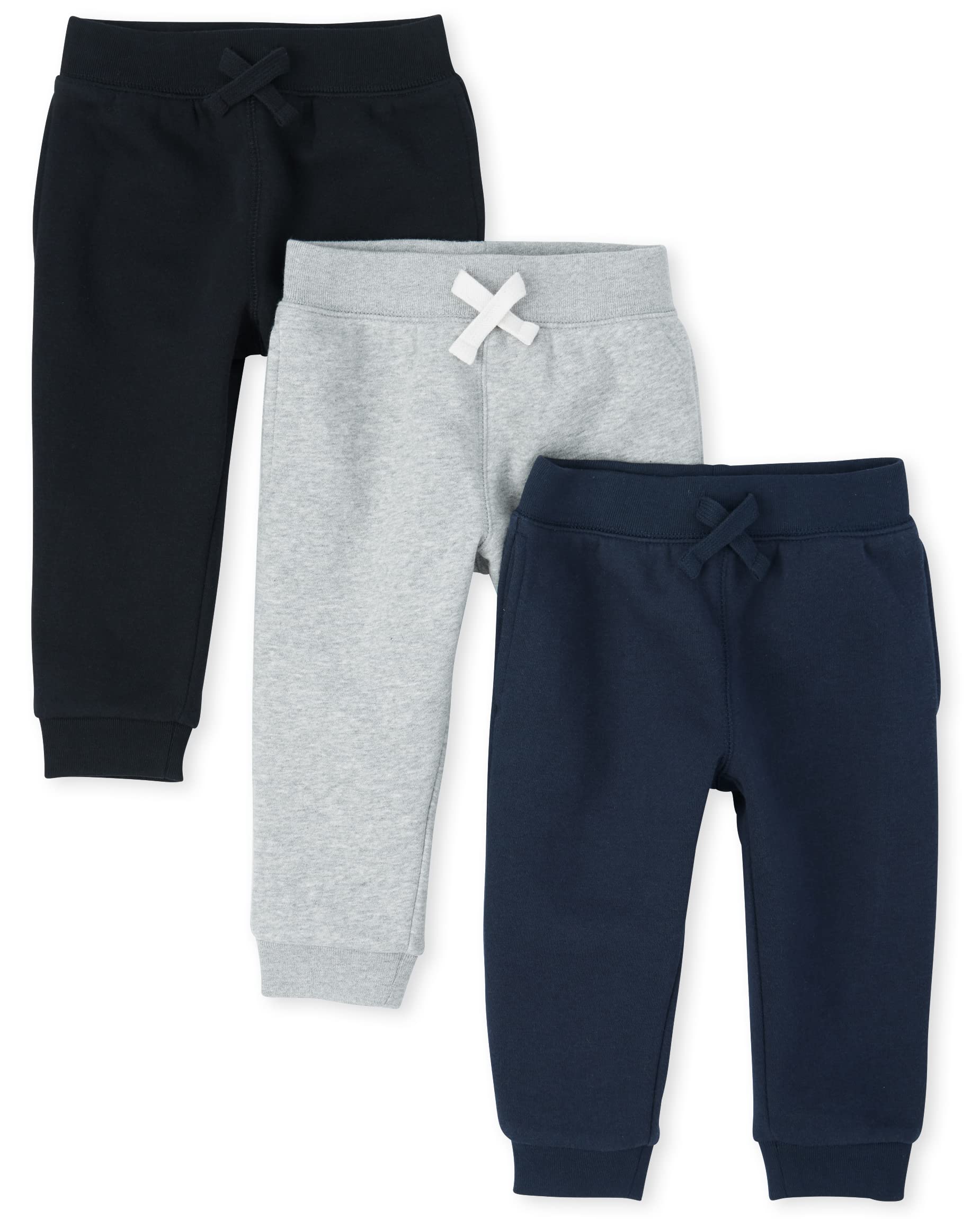 The Children's Place baby boys And Toddler Active Fleece Jogger Pants, Black/Smoke Gray/New Navy 3 Pack, 4T US