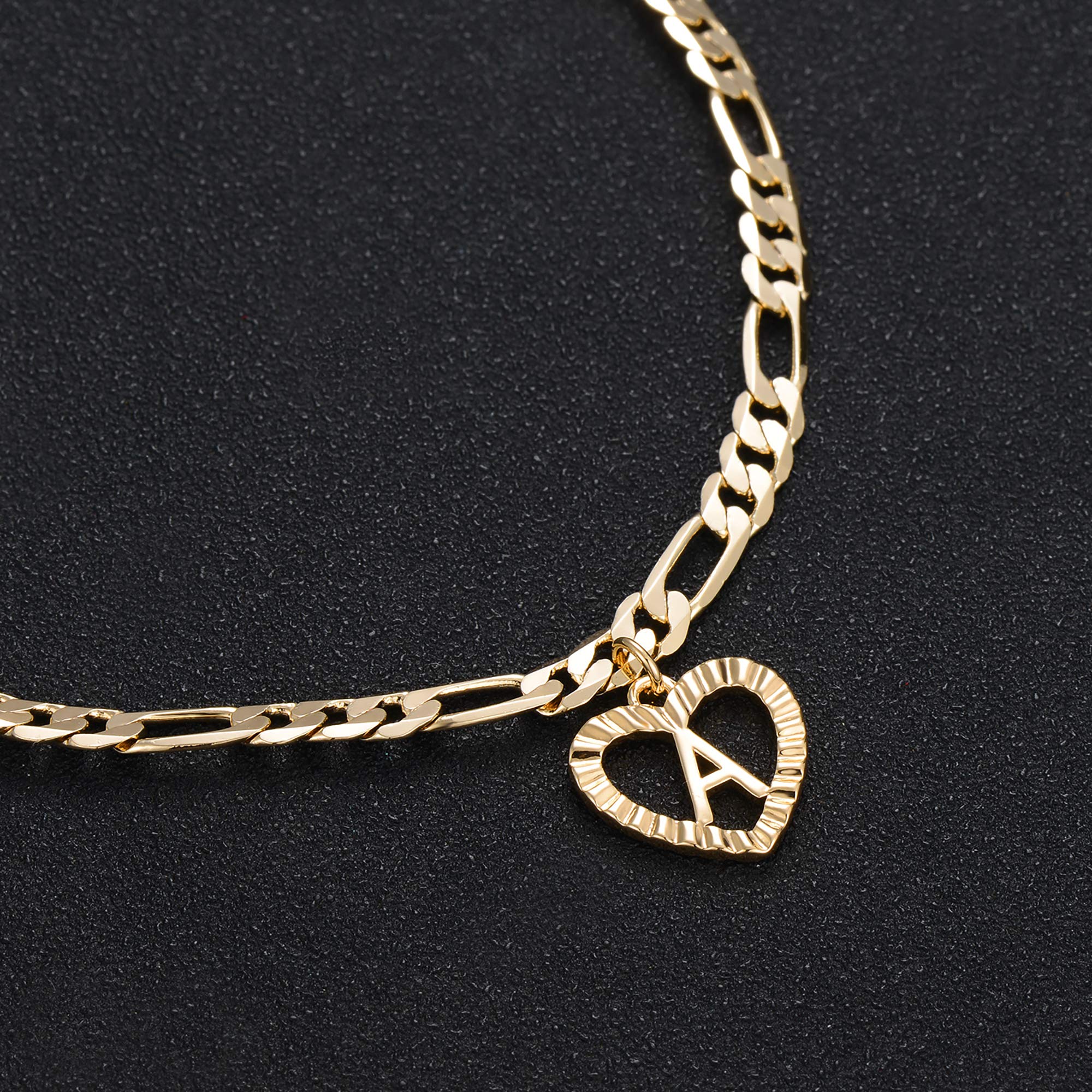 YANODA Initial Ankle Bracelets for Women 14K Gold Plated Layered Figaro Chain Letter Initial Anklets Handmade Layered Heart Ankle Bracelets Personalized Jewelry for Women A