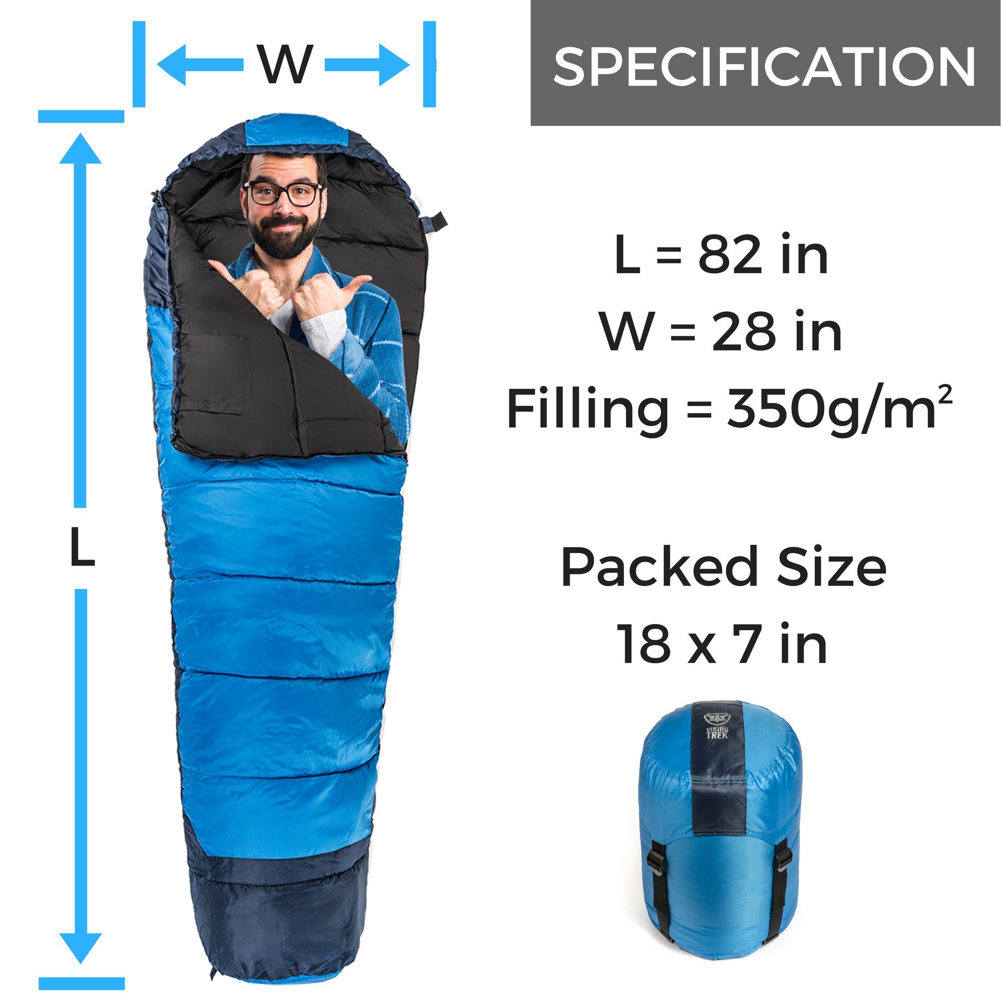 Viking Trek 350x Lightweight Adult Sleeping Bag – Warm & Breathable, Compact Camping Gear for Hiking and Backpacking - Camping Essentials - Includes 100% Waterproof Stuff Sack