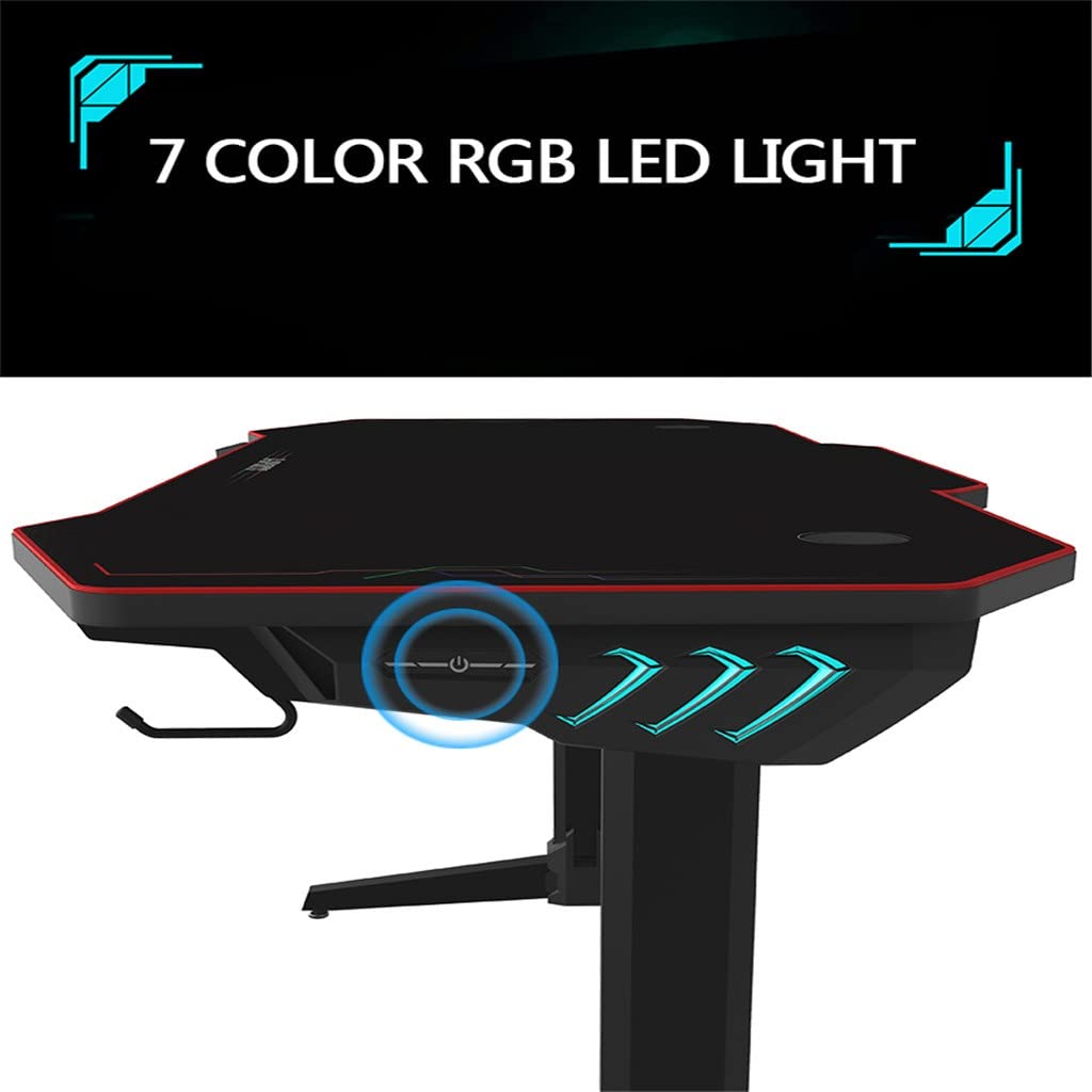 WFHTU 55 Inch Computer Laptop Desk Ergonomic Gaming Desk E-Sports Computer Table PC Workstation with Mouse Pad Gamer Tables RGB Light