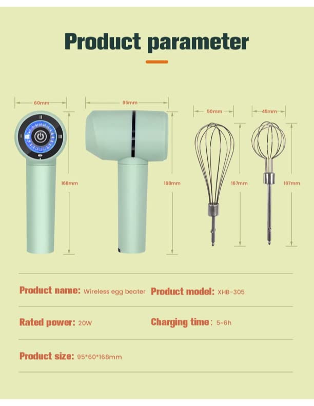 The Quick Mix: Electric Handheld Wireless Mixer - 3 Adjustable Speeds, 2 Stainless Steel Whisk Attachments, High-Power Mixing, Long Battery Life, USB-C Charging, Retractable Stand
