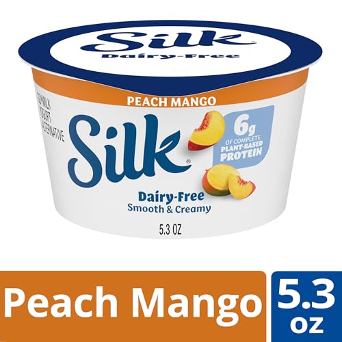 Silk Peach Mango Dairy Free, Soy Milk Yogurt Alternative, Smooth and Creamy Plant Based Yogurt with 6 Grams of Protein Per Serving, 5.3 OZ Container
